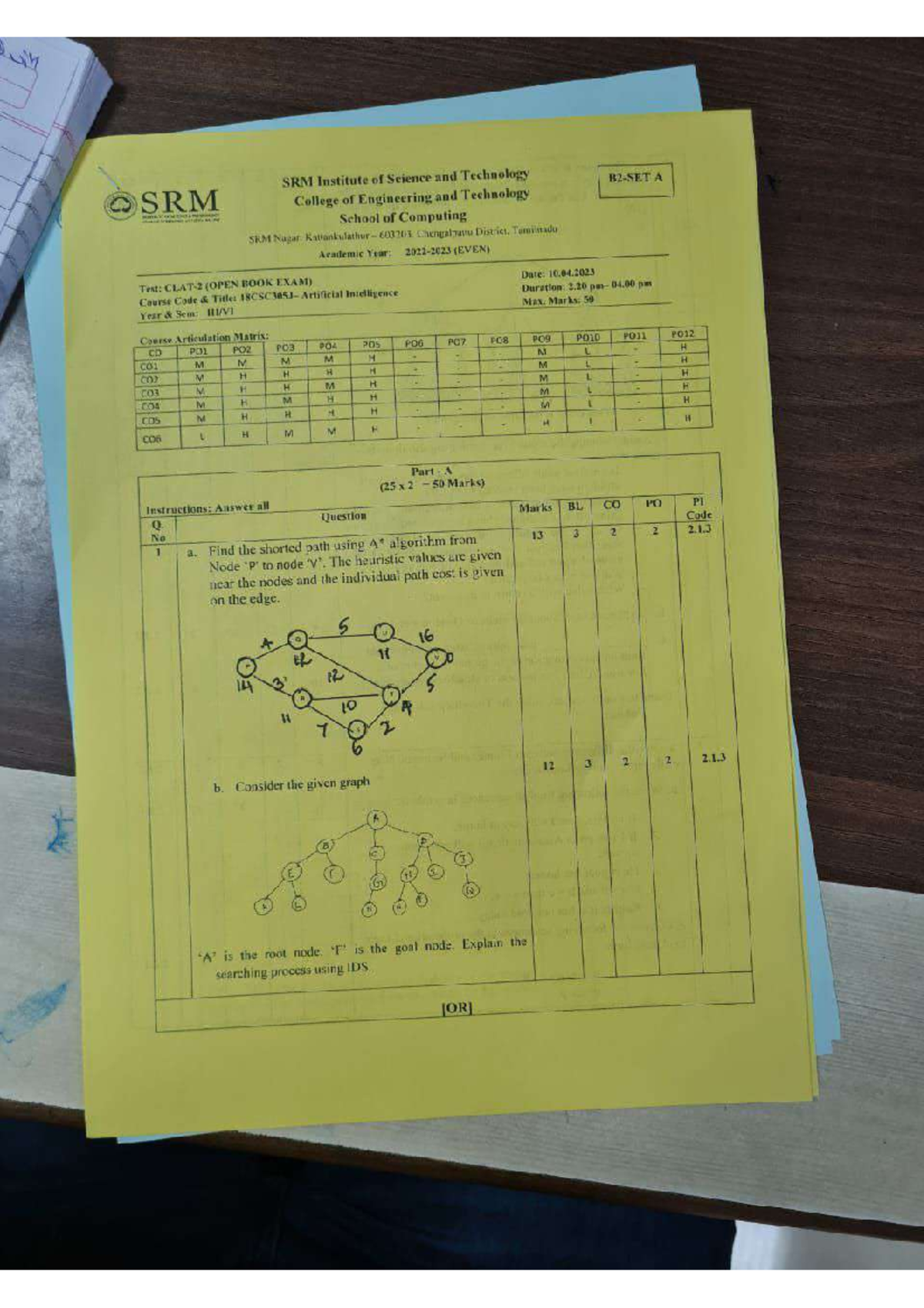 AI Course Code: Artificial Intelligence Open Book Exam - Test Paper ...