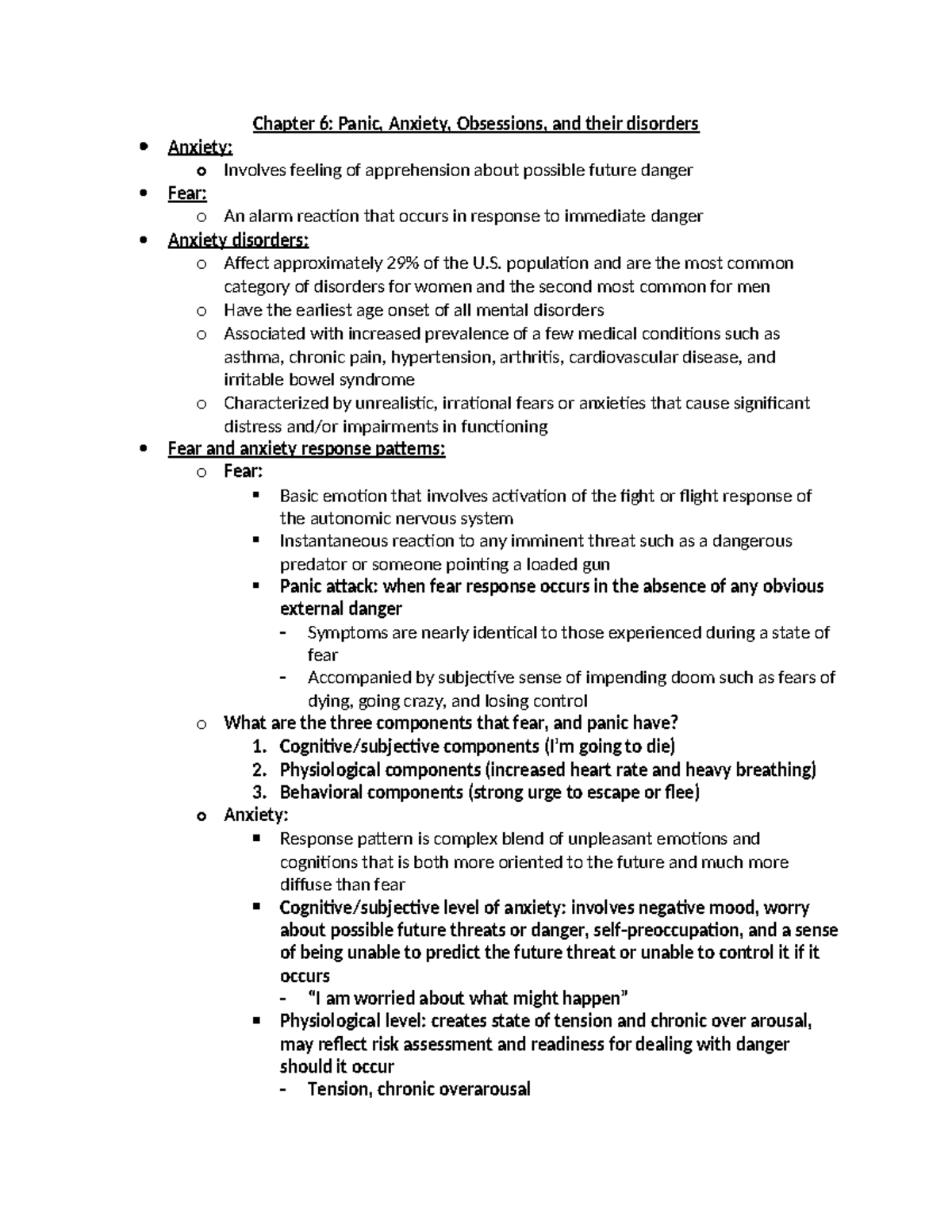 Abnormal Psychology (PSY 101) Chapter 6: Anxiety, Panic, and Phobias ...