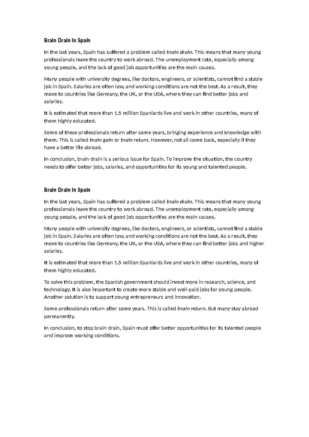 Brain Drain in Spain: Causes, Effects, and Solutions - Studocu