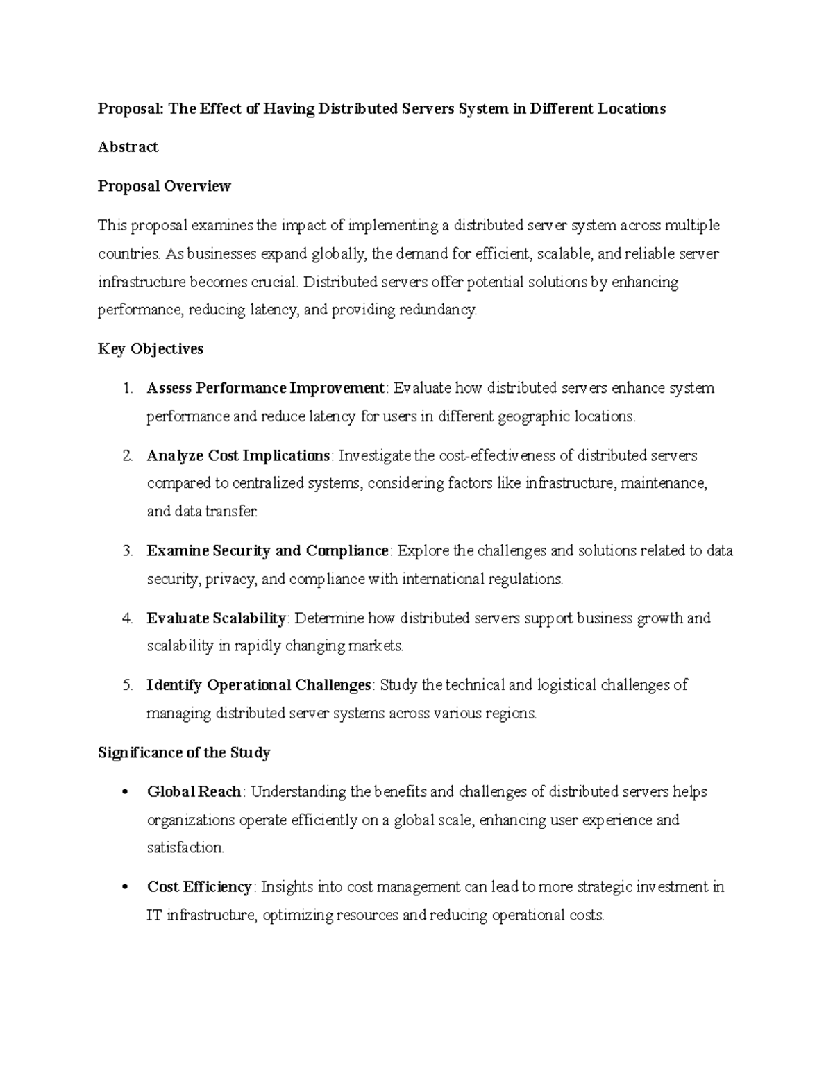 Proposal on the Impact of Distributed Server Systems on Global ...