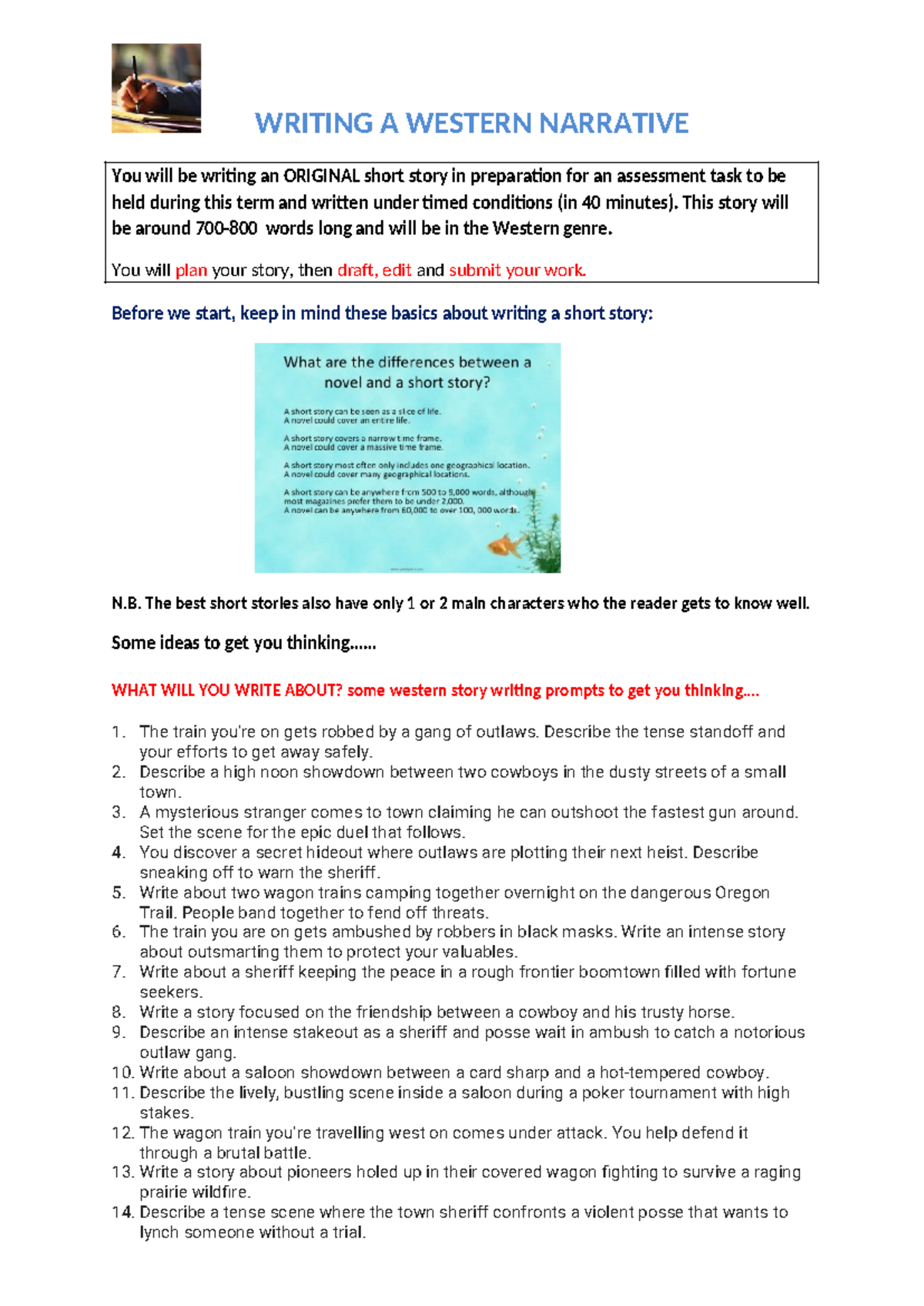2026 Western Narrative Writing: Short Story Assessment Guide - Studocu