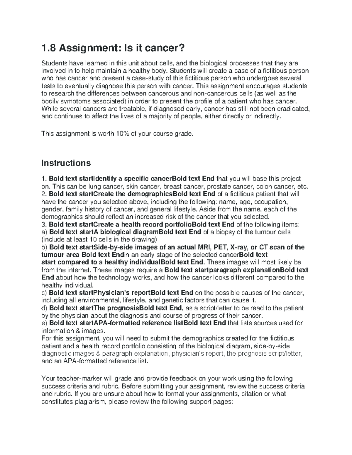 Case Study Assignment: Cancer Diagnosis for a Fictitious Patient - Studocu