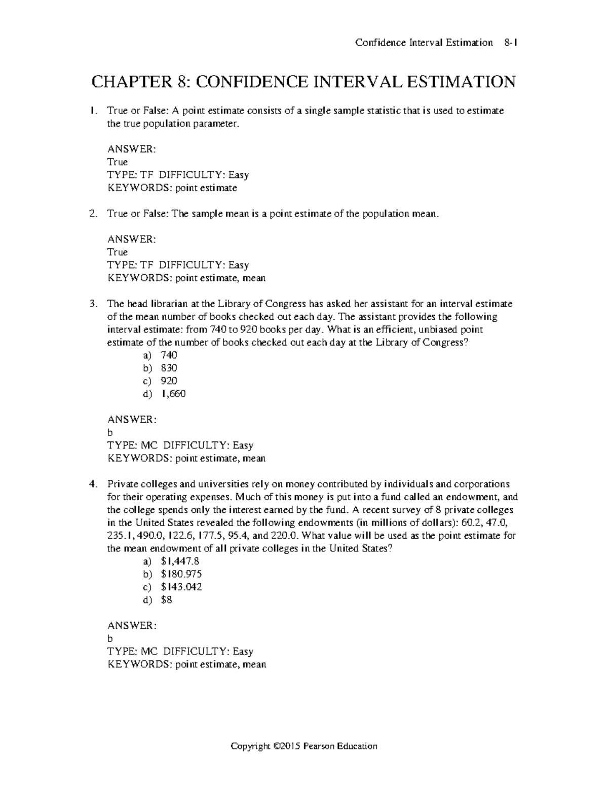 Confidence Interval Estimation: Key Concepts and Exercises (CHAPTER 8 ...