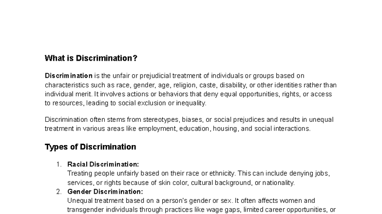 Discrimination Overview - VAC - Studocu