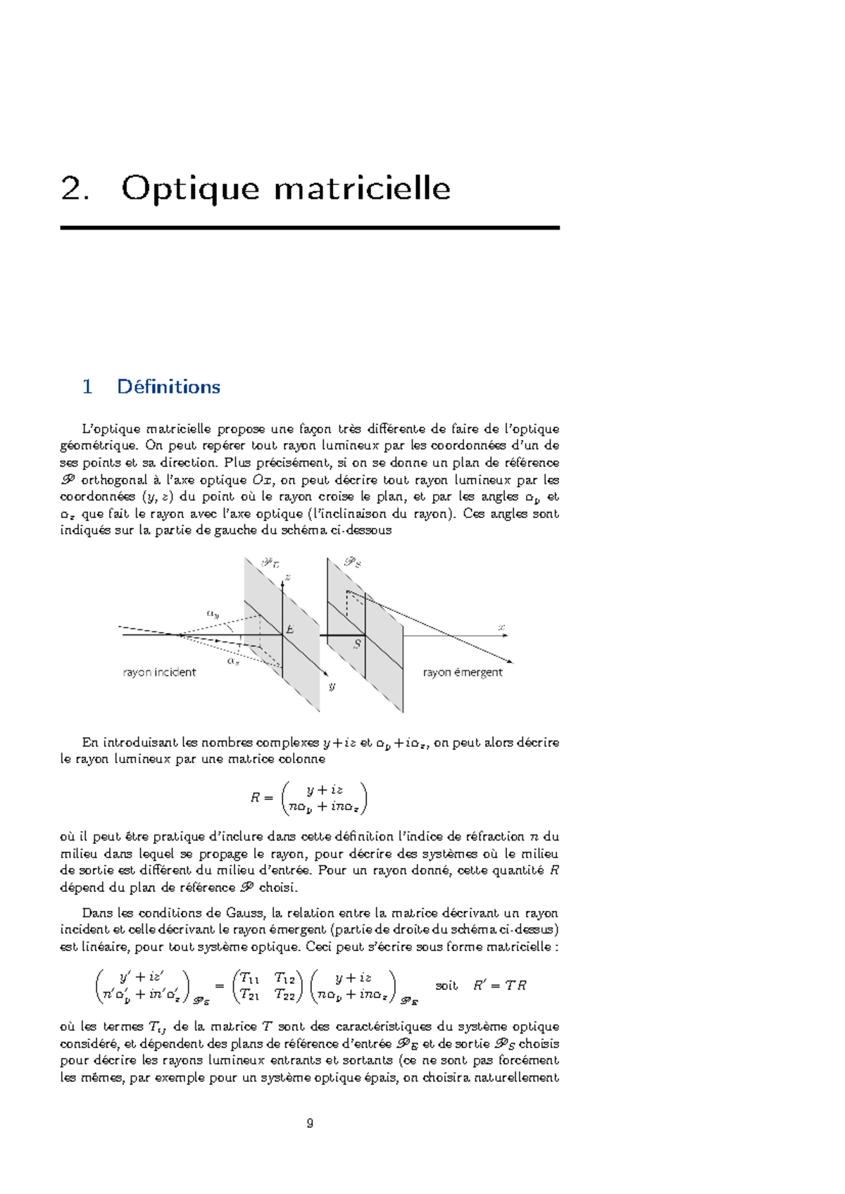 TD1 - Notes et Propriétés de l’Optique Matricielle - Studocu