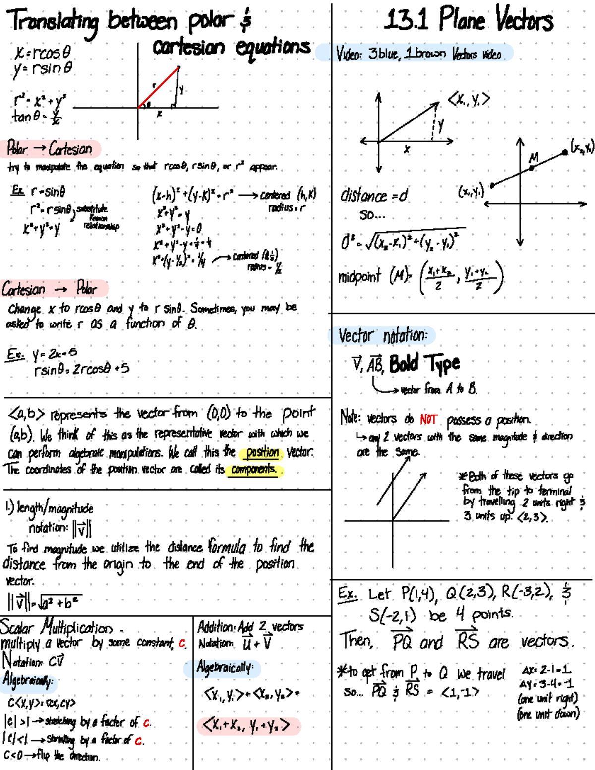 Calc 2 13.1 Plane Vectors - Translating between polar 13 Plane Vectors ...