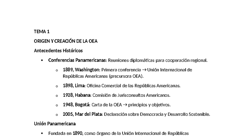 TEMA 1-15: Origen, Fundación y Principios de la OEA - Studocu