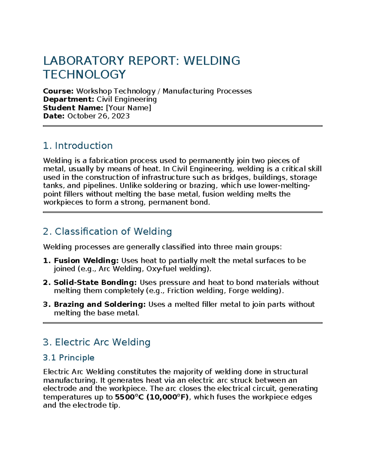 Welding Technology Lab Report: Workshop Tech (CIV ENG) - Studocu