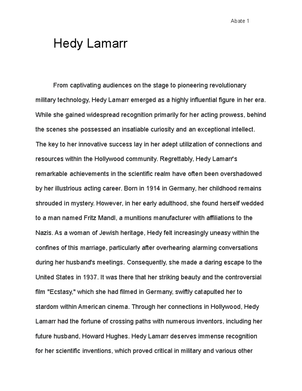 HEDY LAMARR: A PROMINENT FIGURE IN SCIENCE AND CINEMA ESSAY - Studocu