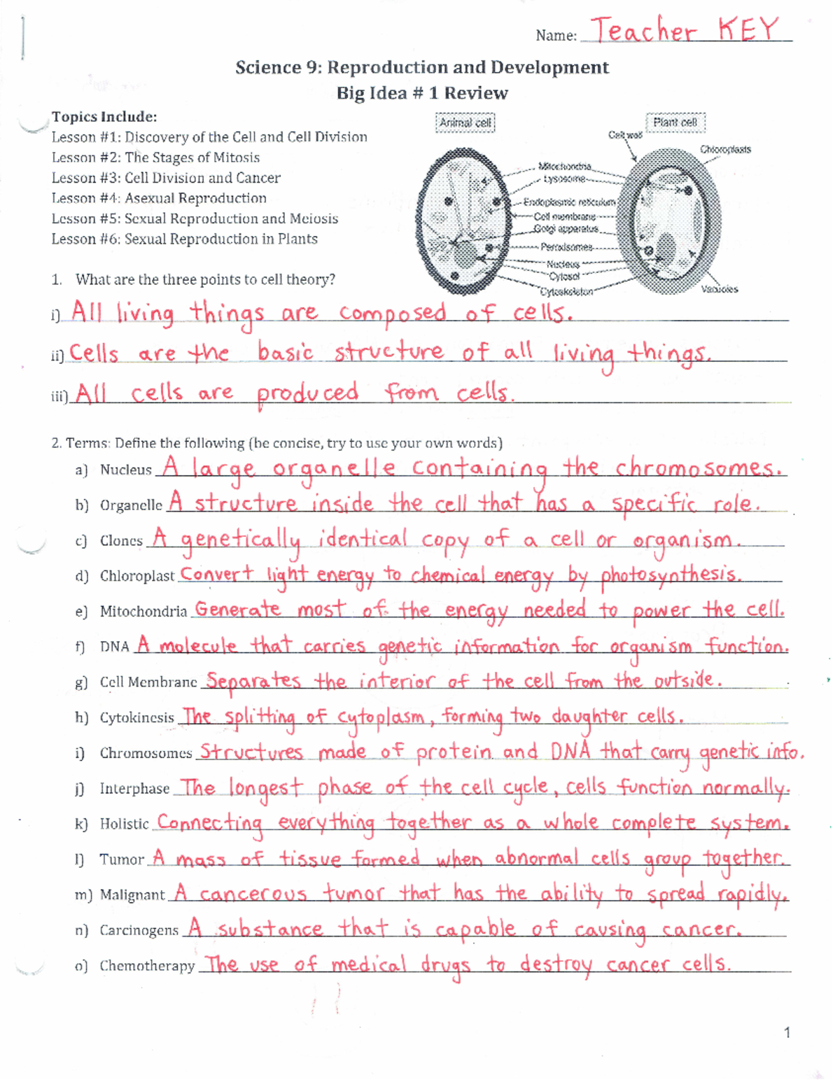 Science 9 Reproduction and Development Big Idea #1 Review - WMRS 999 ...