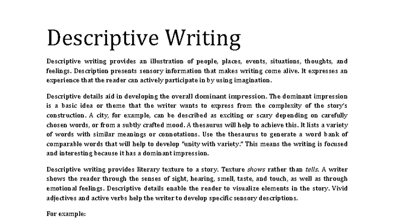 Descriptive Writing Techniques: Engaging the Senses and Imagination ...