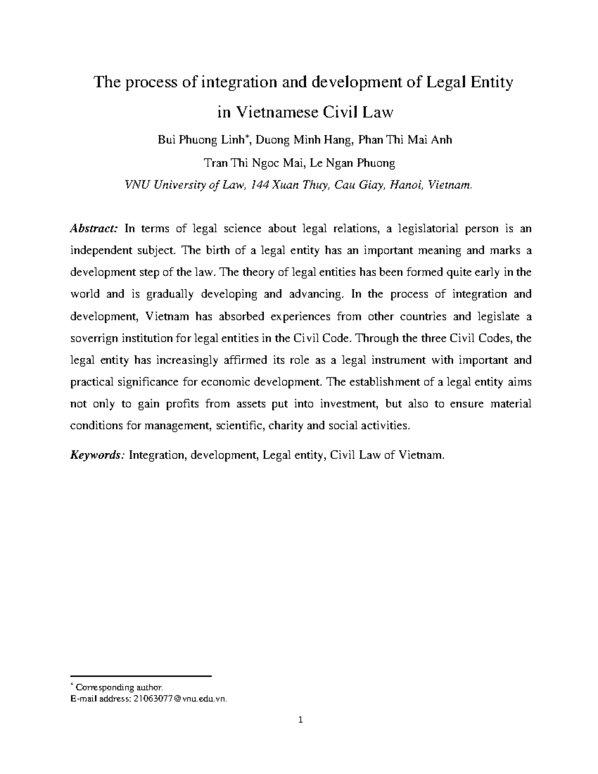 The Integration and Development Process of Legal Entities in Vietnamese ...
