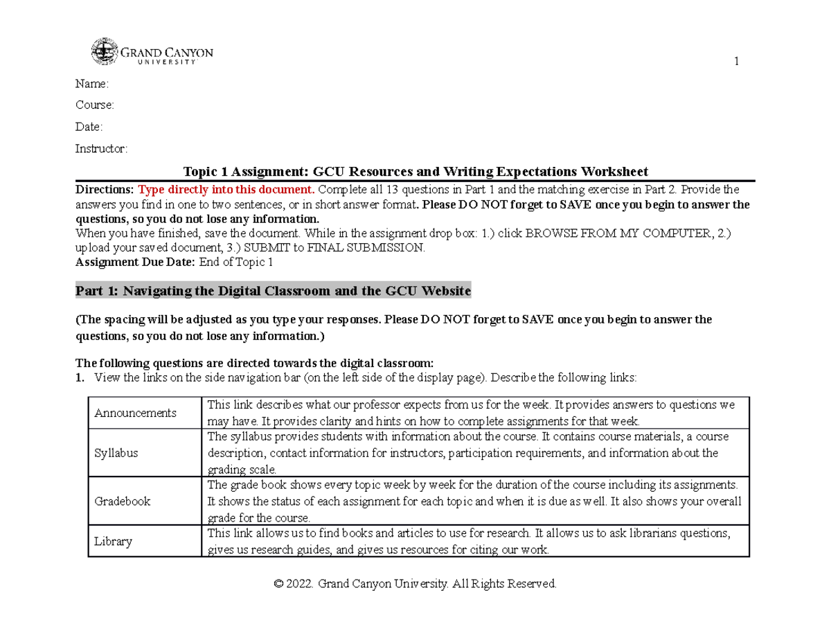 Topic 1 Assignment - n/a - Name: Course: Date: Instructor: Topic 1 ...