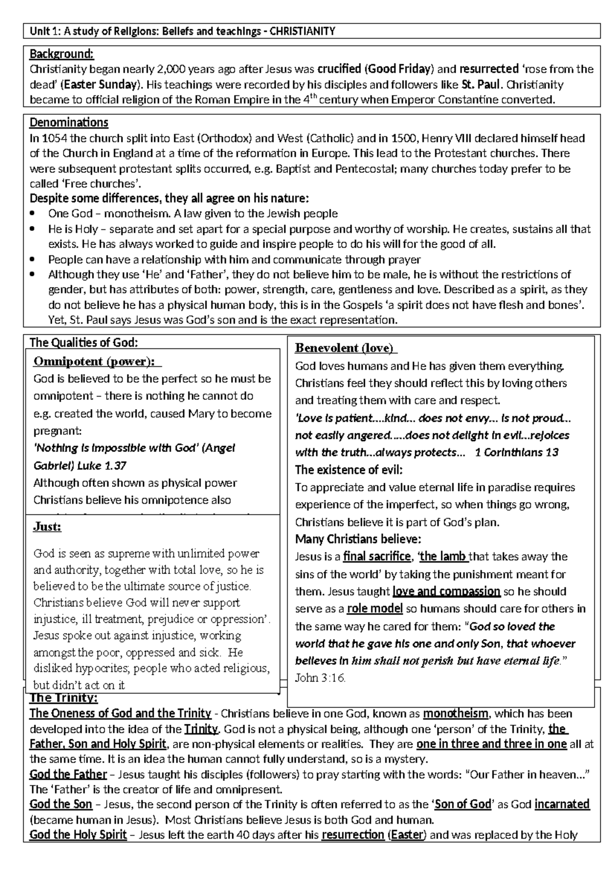 Unit 1: Christianity - Beliefs, Teachings, and Key Concepts - Studocu