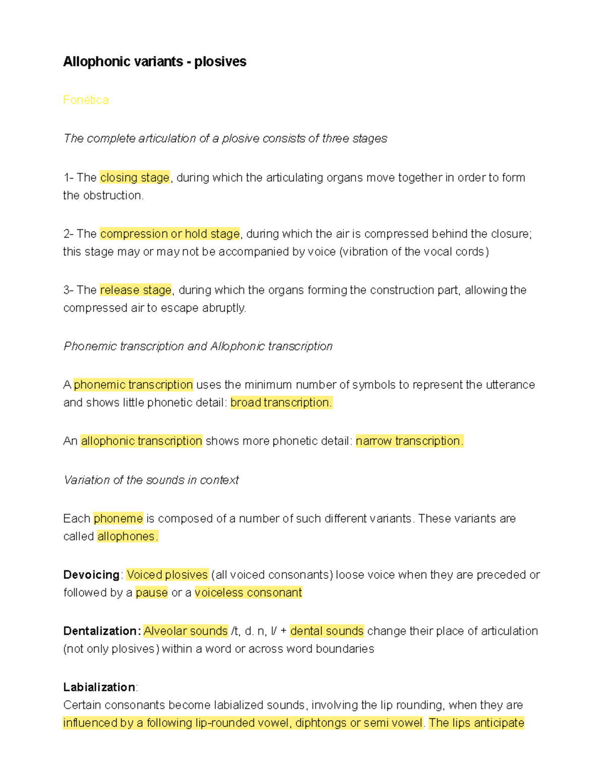 Allophonic Variants of Plosives: Detailed Phonetic Analysis - Studocu
