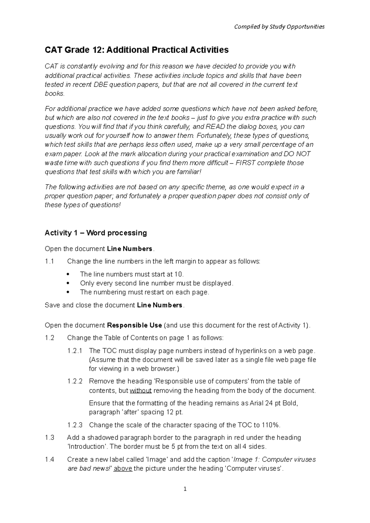 Gr12-CAT Additional Practical Activities and Exercises Guide - Studocu