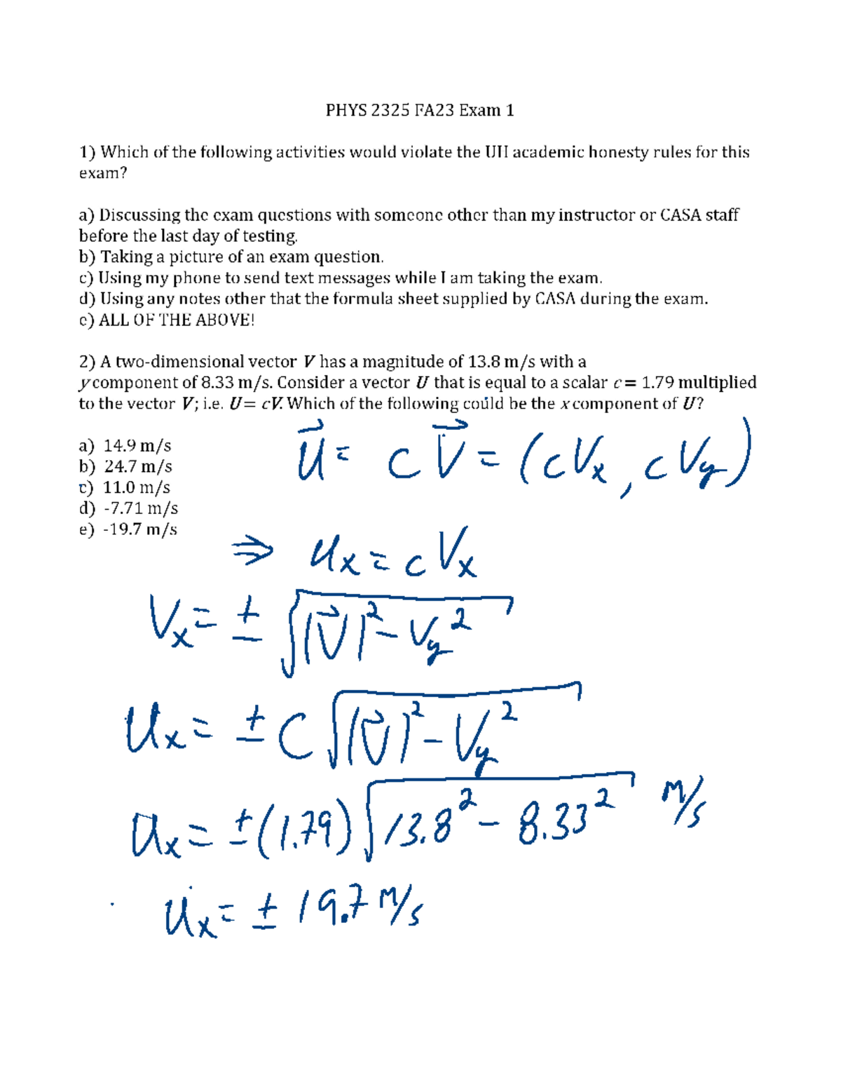 PHYS 2325 FA23 Exam 1 Solutions with Detailed Explanations - Studocu