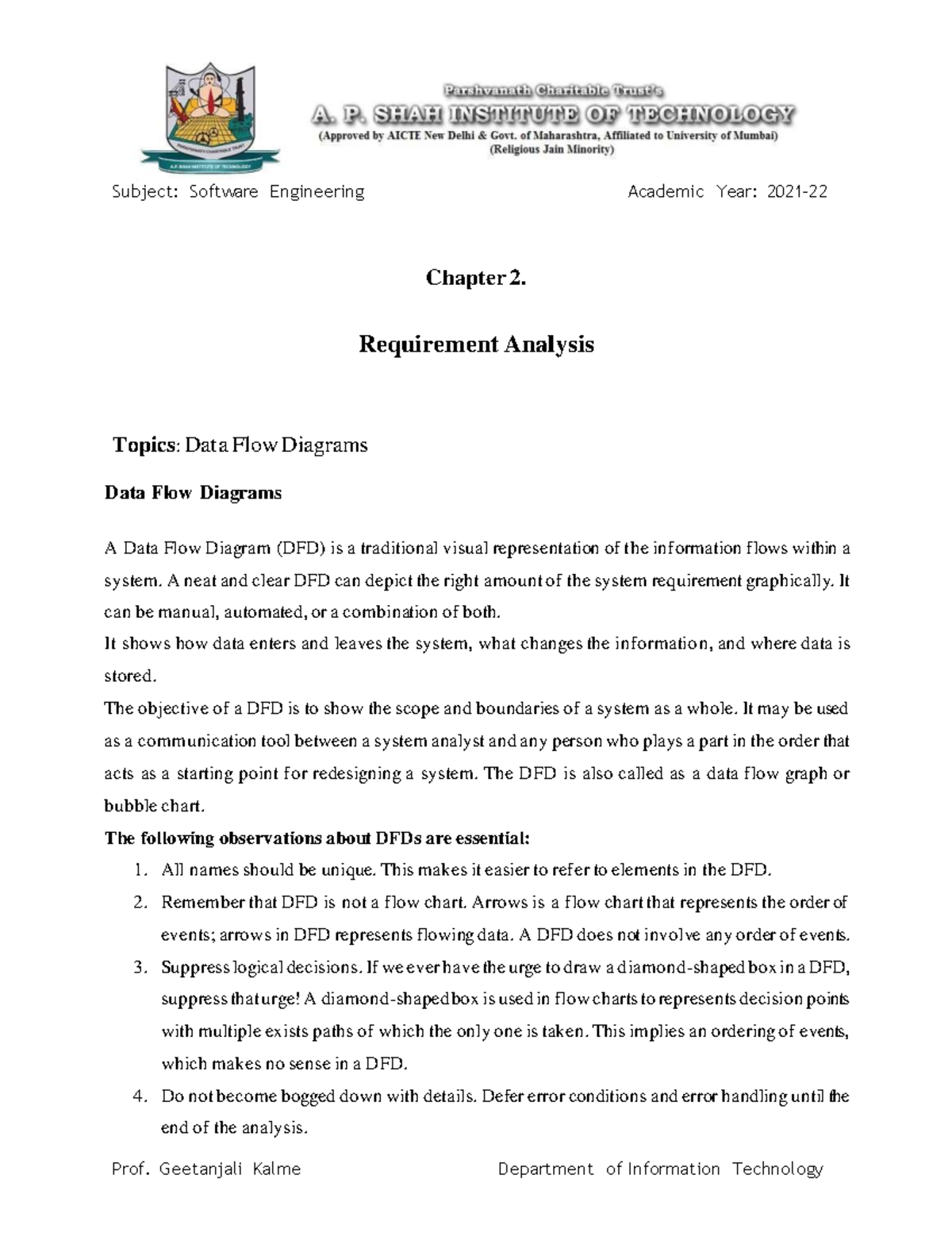 Software Engineering SE101: Chapter 2 - Requirement Analysis & DFDs ...