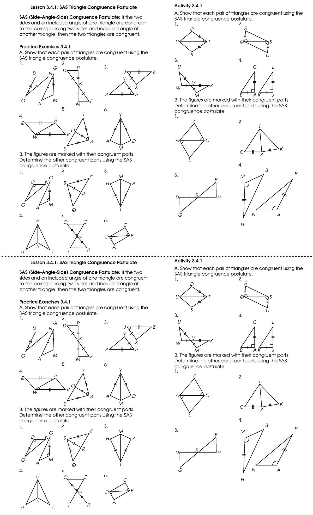 SAS Triangle Congruence Postulate Lesson 3.4.1 Activities and Exercises - Studocu