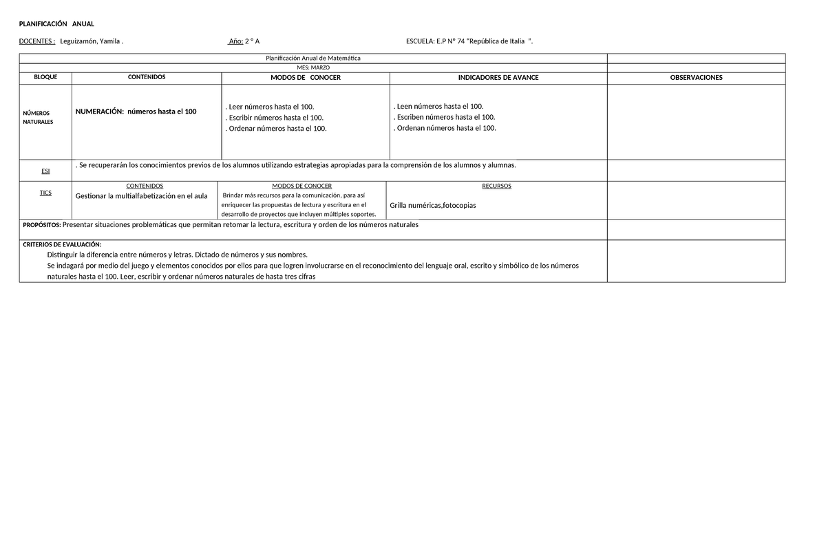 Matemáticas 2025 - Planificación Anual para 2º A (E Nº 74) - Studocu
