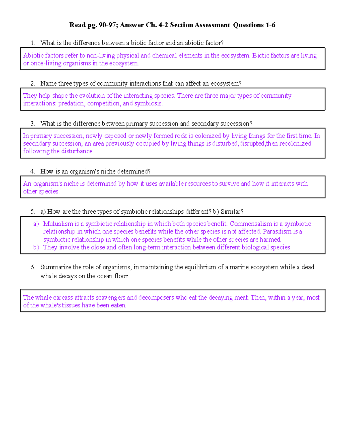 Ch. 4-2 Section Assessment Qs #1-6: Ecosystem Interactions Explained ...