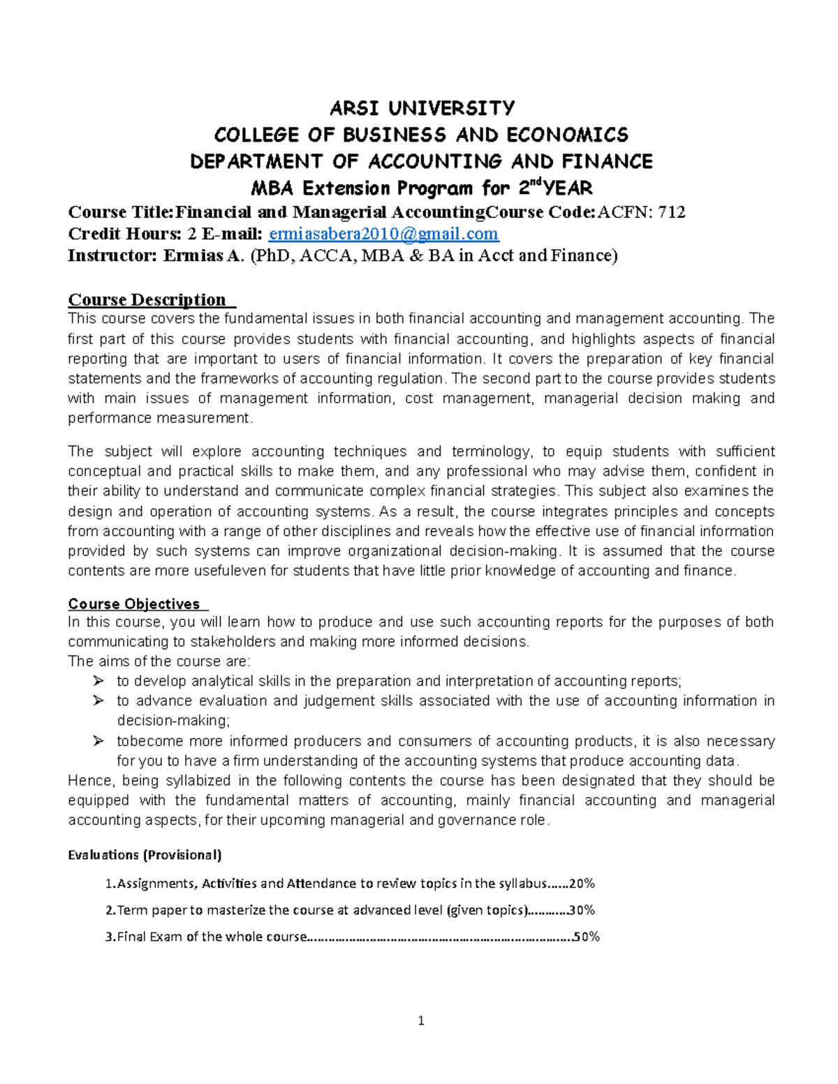 MBA 641 Financial & Managerial Accounting Course Outline - Studocu