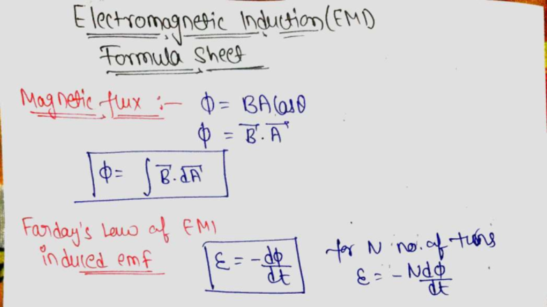 Electromagnetic Induction (EMD) Class 12 Physics Formula Sheet - Studocu