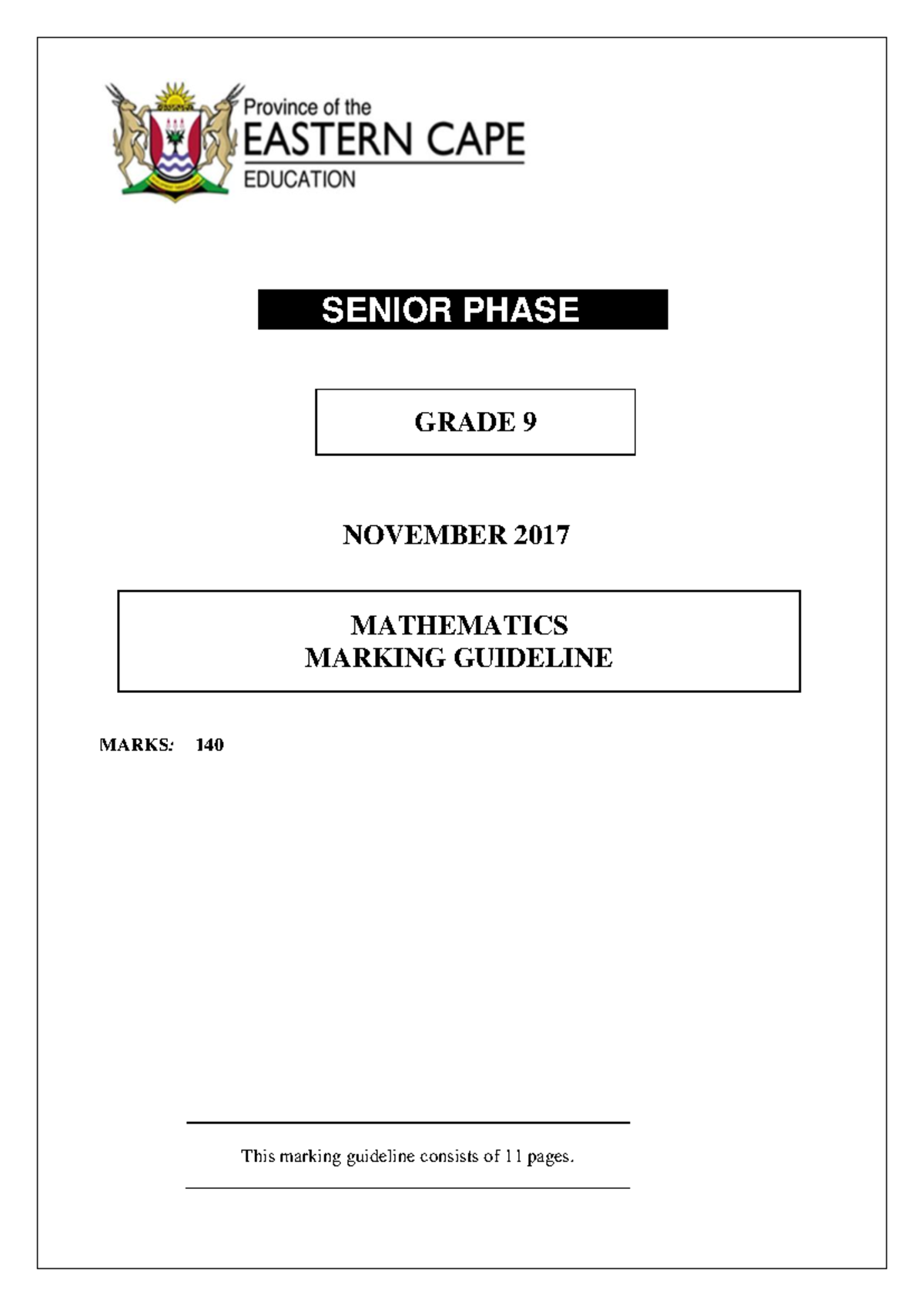 Maths GR 9 MEMO ENG - yes - SENIOR PHASE GRADE 9 NOVEMBER 2017 ...