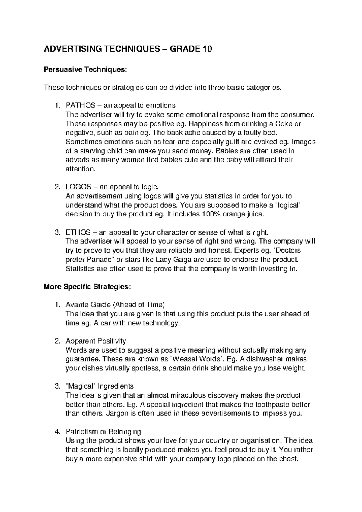 Paper 1 - Visual Literacy - Advertising - Notes - Examples - Persuasive ...