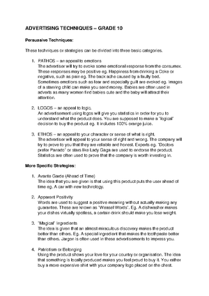 Paper 1 - Visual Literacy - Advertising - Notes - Examples - Persuasive ...