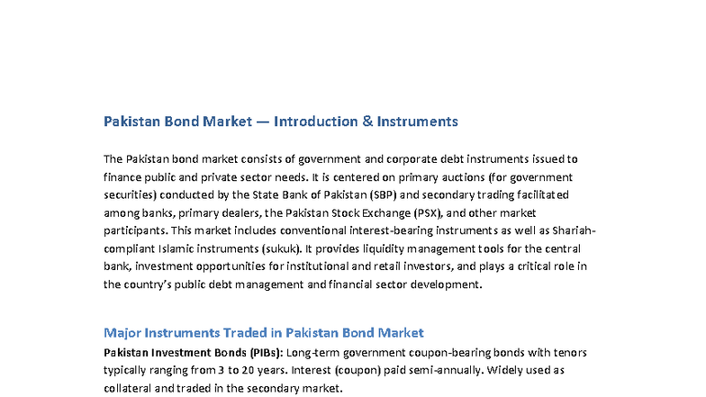Pakistan Bond Market Overview: Key Instruments and Features - Studocu