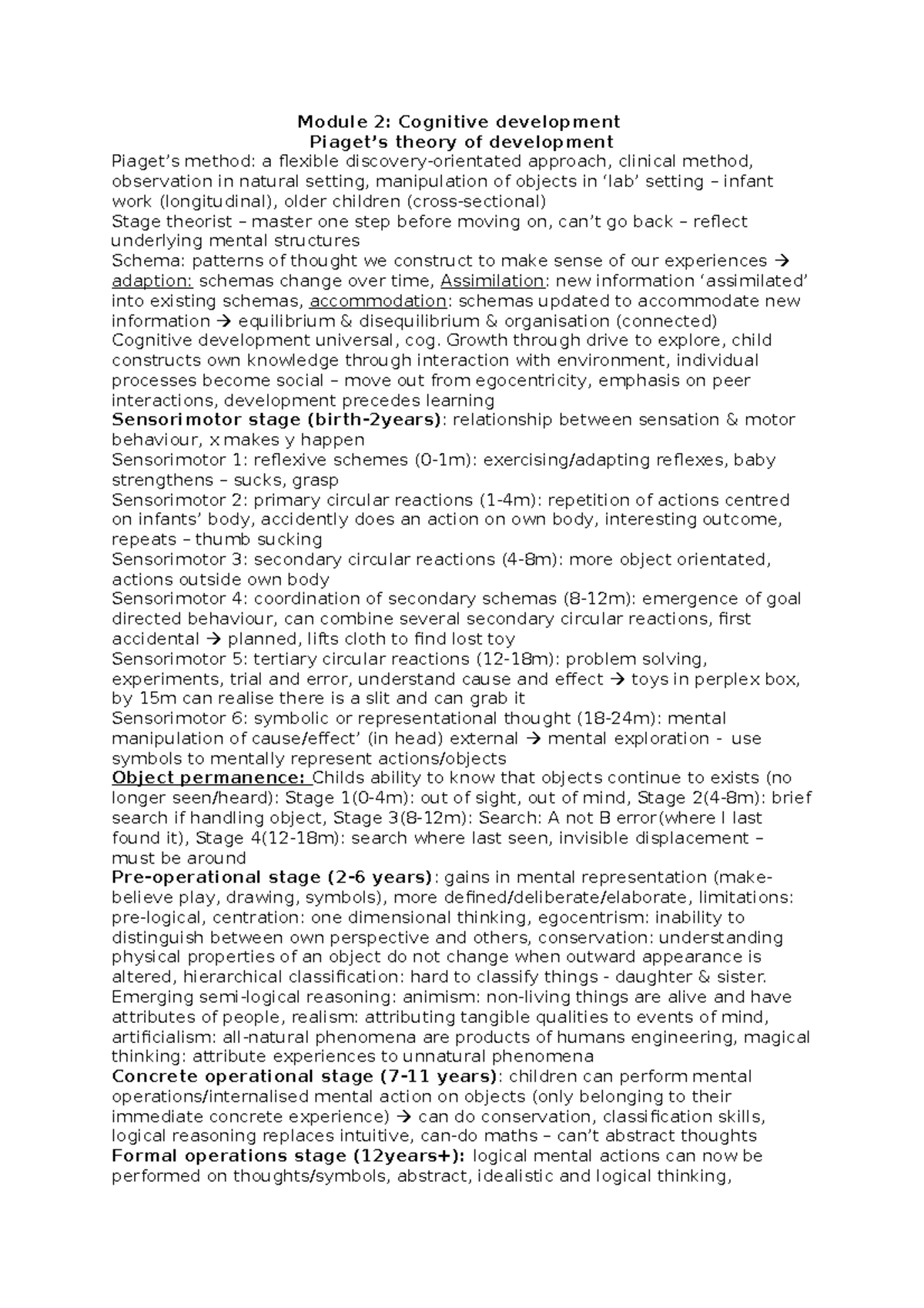Cognitive Development Overview: Insights from Module 2 in Child ...