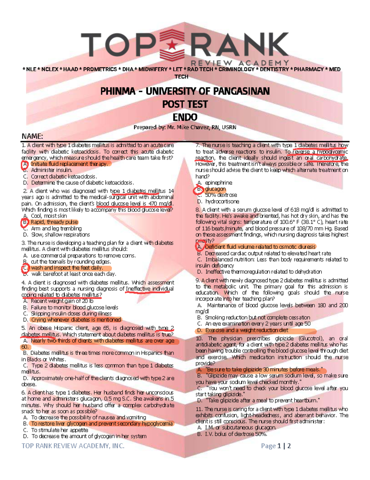 POST TEST L4 - ENDO (SC) - Diabetes Management Scenarios - Studocu