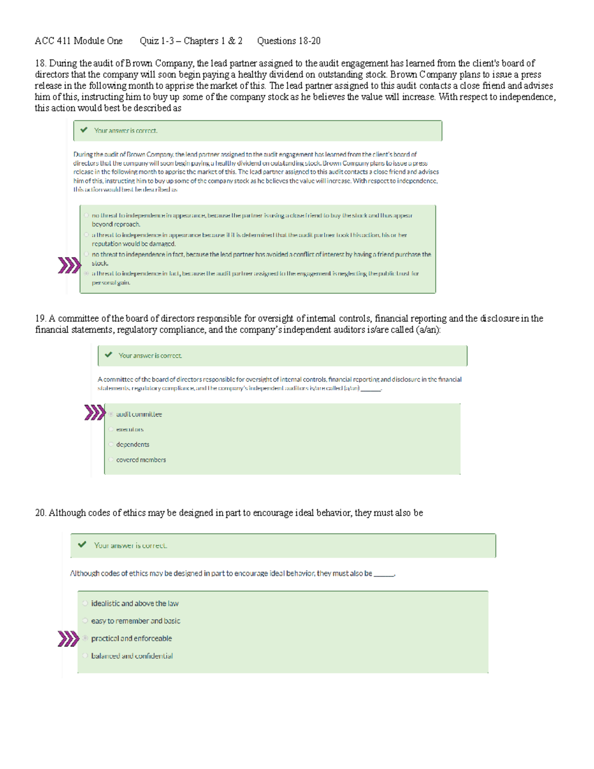 ACC411 Quiz 1 - Module One Questions 18-20 Summary and Analysis - Studocu