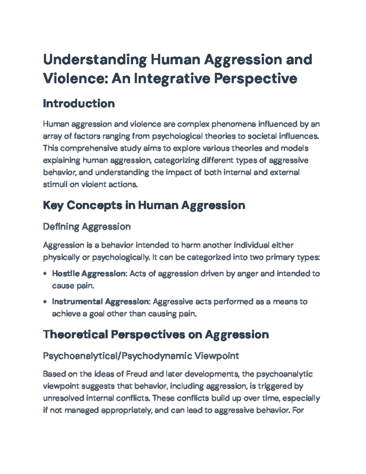 Comprehensive Study on Human Aggression and Violence: Insights and ...