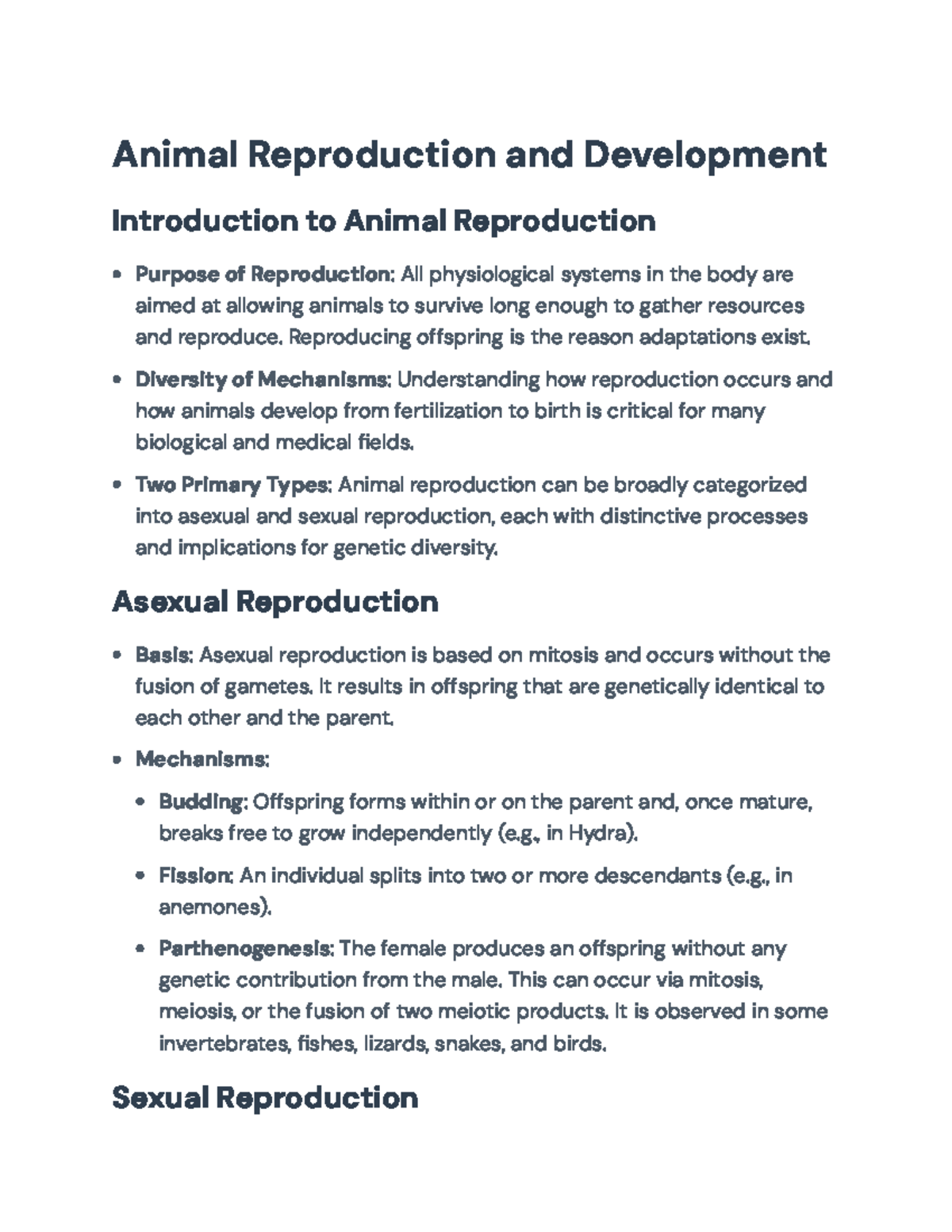 Animal Reproduction and Development: Mechanisms and Strategies - Animal ...