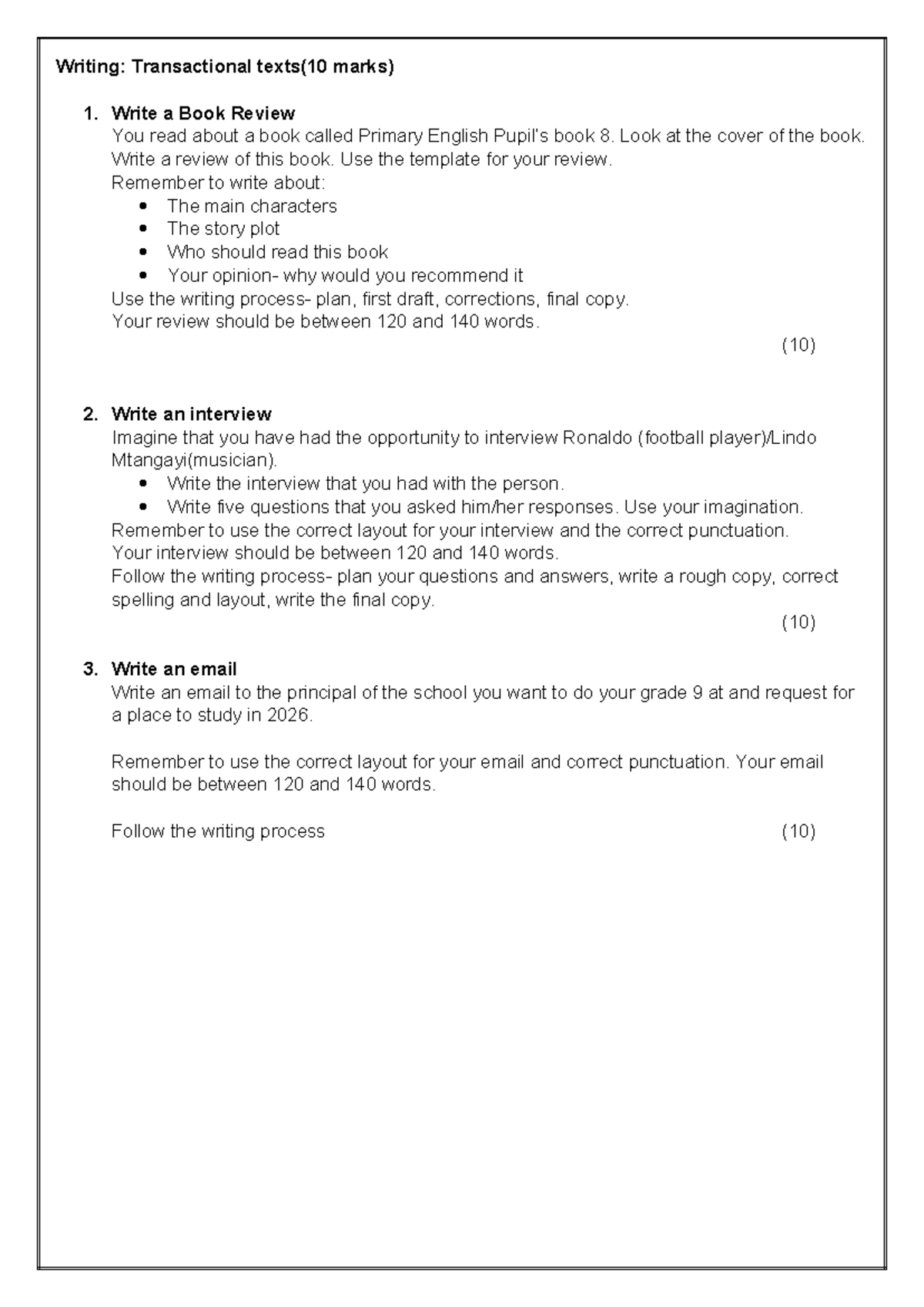Grade 8 2025 Transactional Texts: Book Review, Interview & Email Guide ...