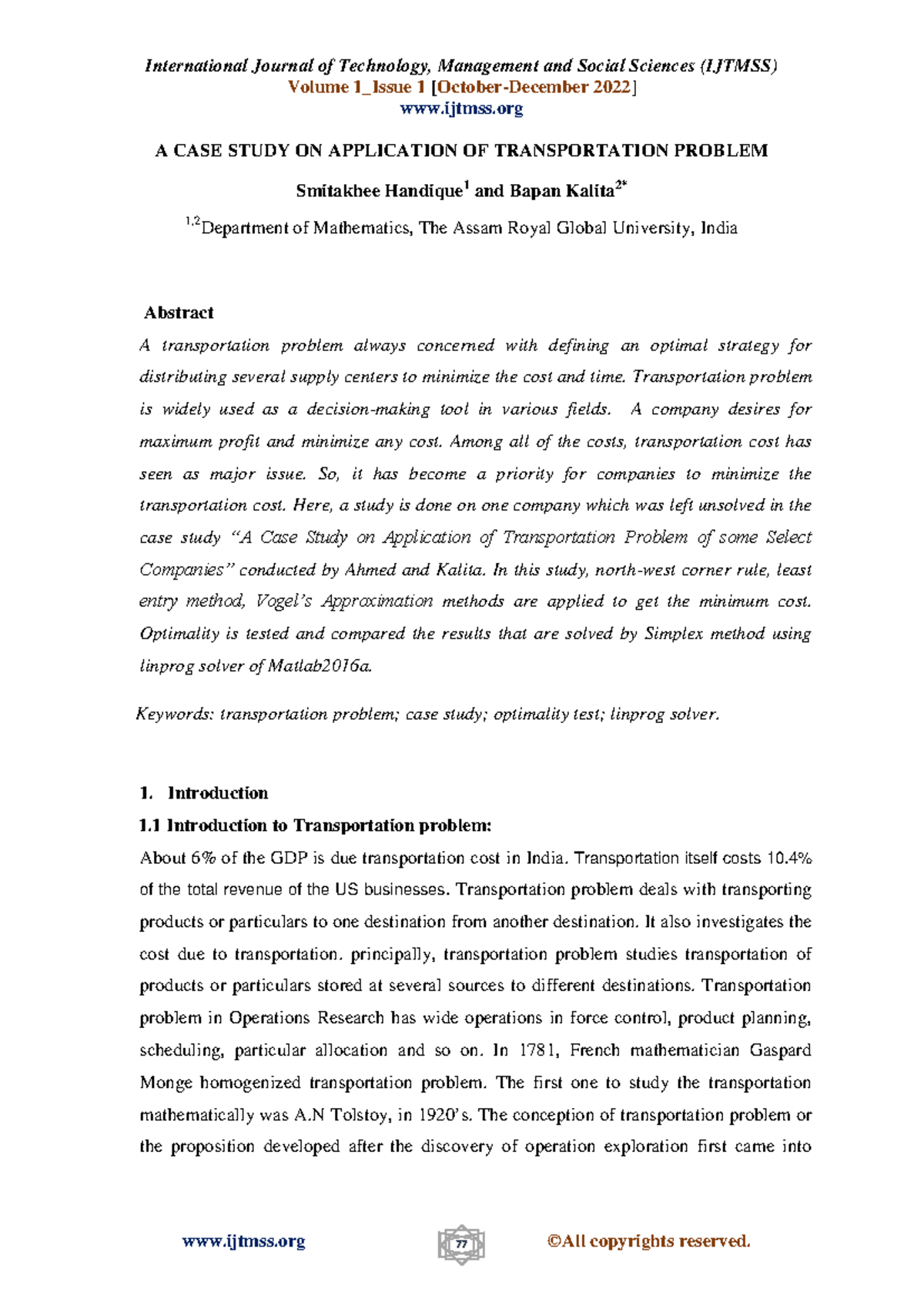 Case Study on Transportation Problem Applications (ME2051) - Studocu