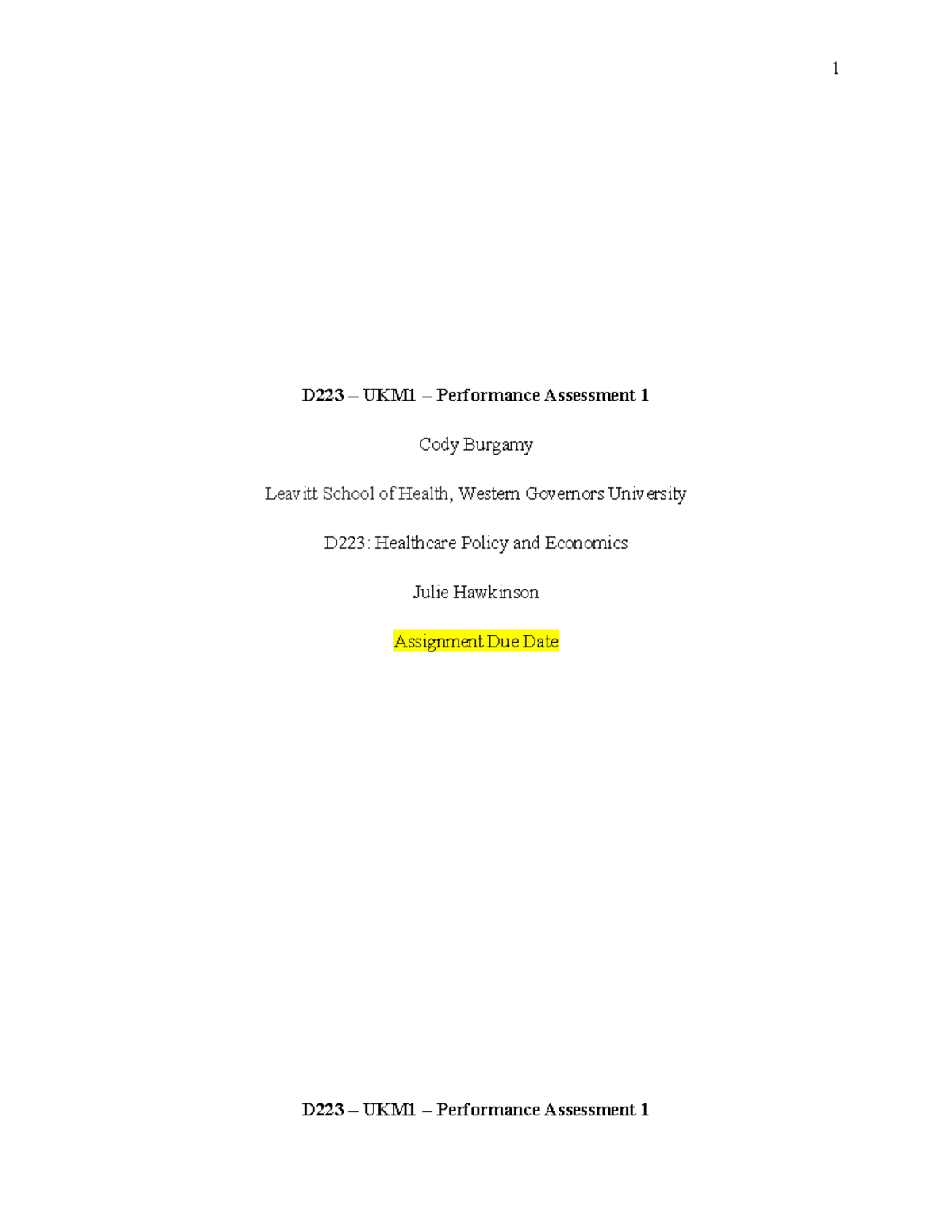 D223 Economics Task 1: Analysis of Troy Regional Medical Center - Studocu