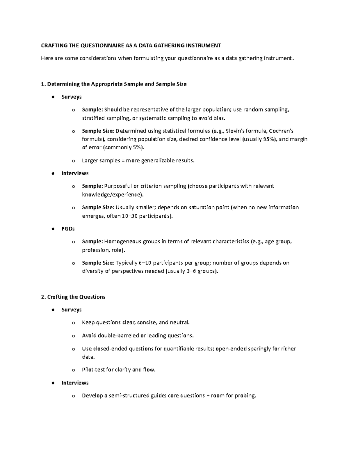 Crafting Effective Questionnaires for Data Gathering in Research - Studocu