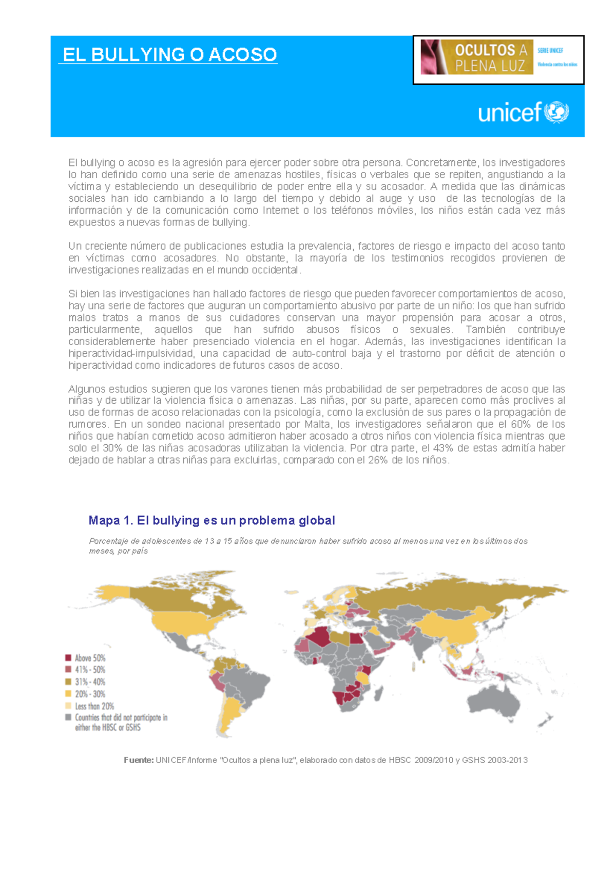 Entrega 3 bullying - Mapa 1. El bullying es un problema global ...