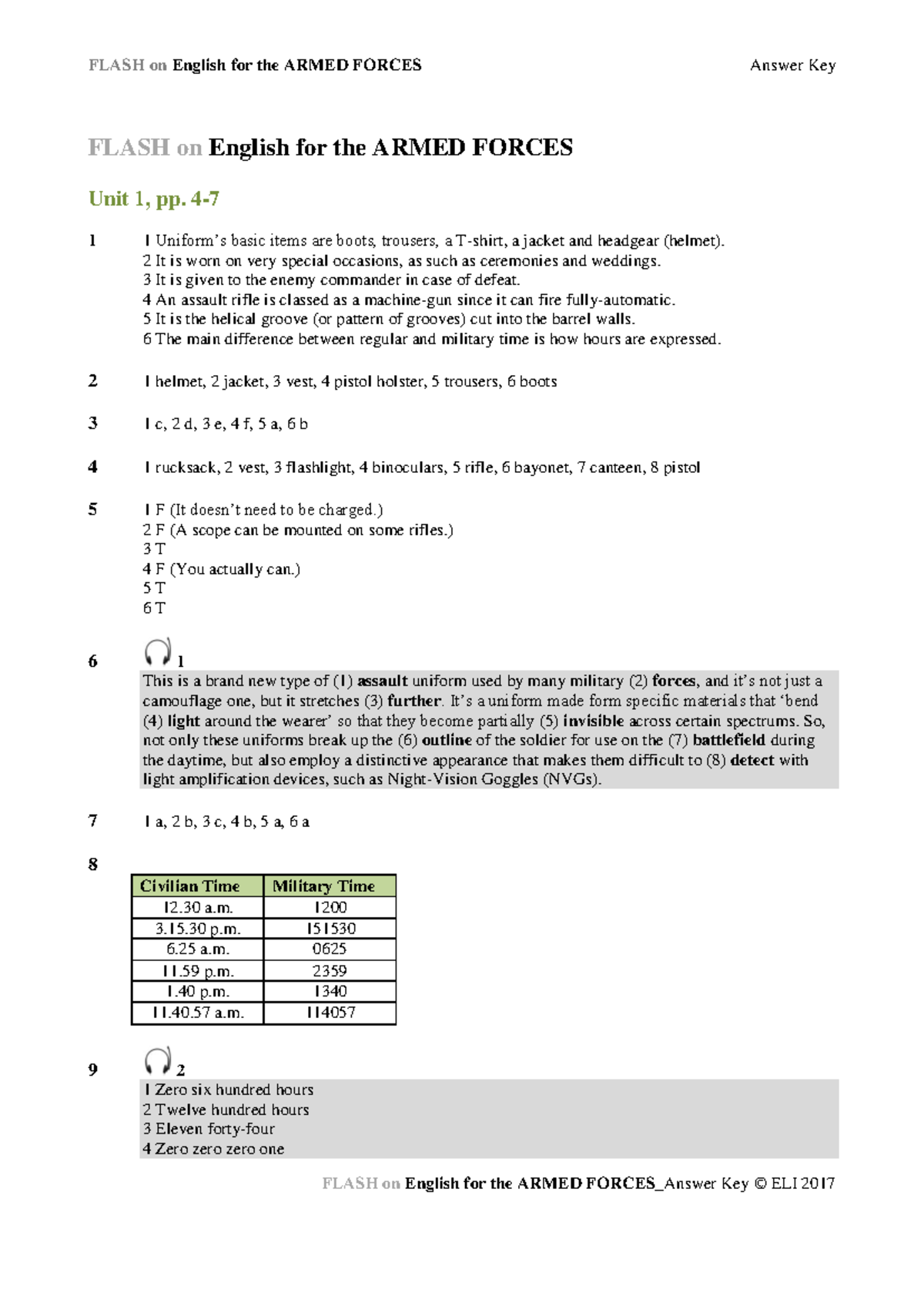 FLASH on English for the ARMED FORCES Answer Key - Studocu