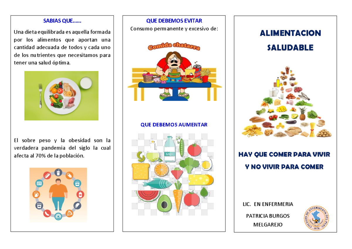 Triptico de vida saludable - Una SABIAS QUE...... Una dieta equilibrada ...