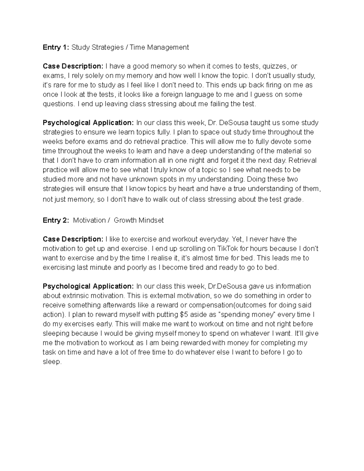 Module 2: Observational Diary on Study Strategies & Motivation - Studocu