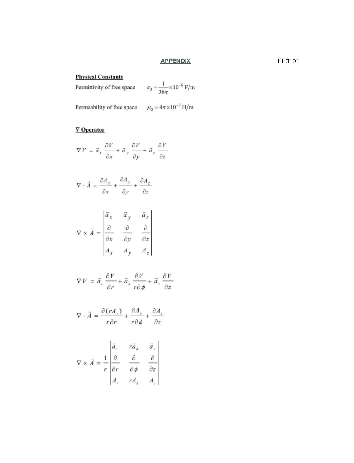 EE3101 Exam Formula: Physical Constants & Electromagnetic Fields - Studocu