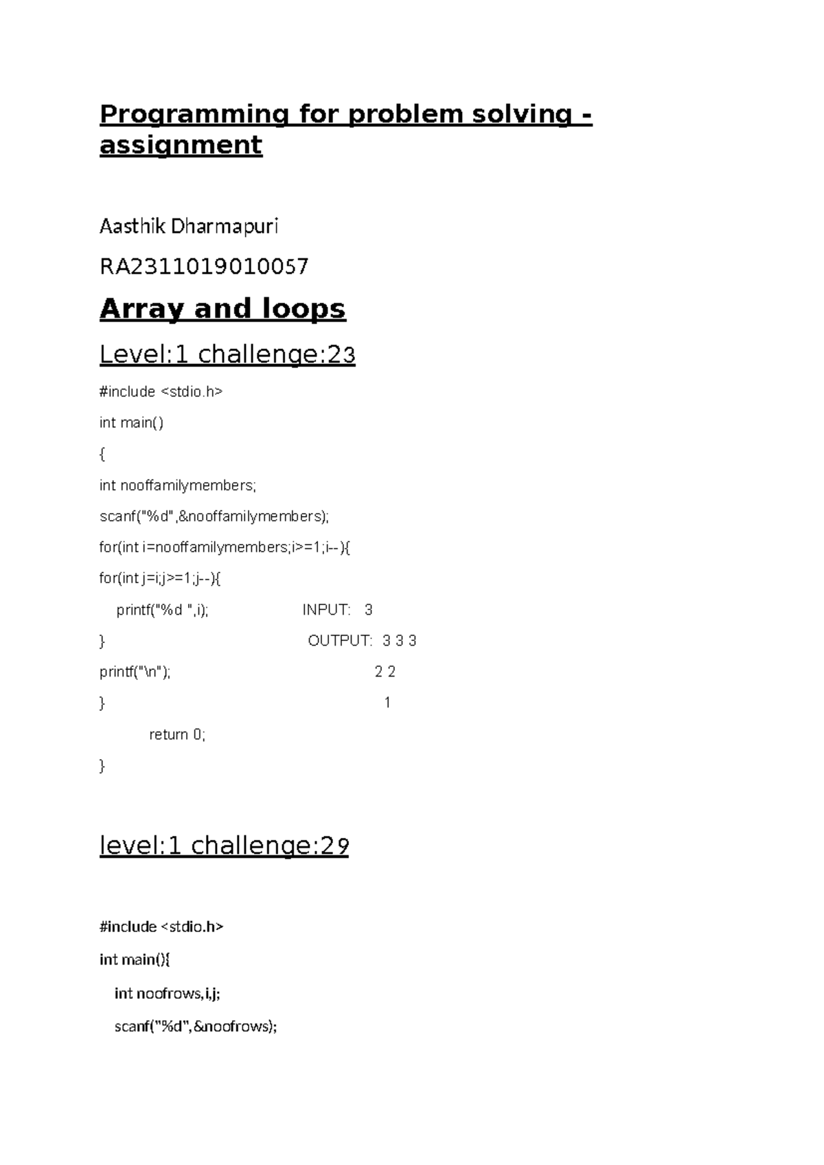 Pps assignment 2 - Programming for problem solving - assignment Aasthik Dharmapuri RA23110190100 ...