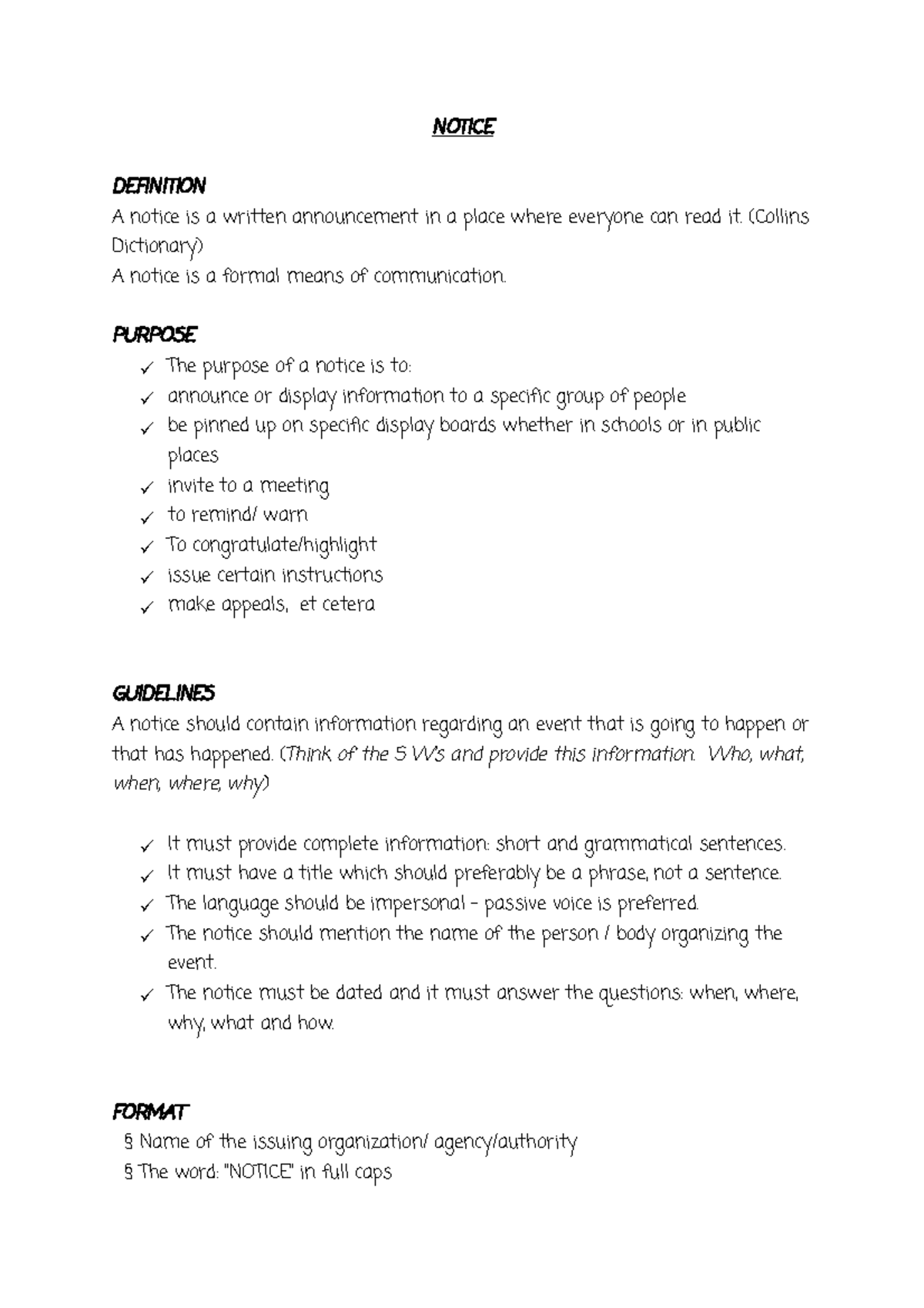 Notices - notes - NOTICE DEFINITION A notice is a written announcement ...