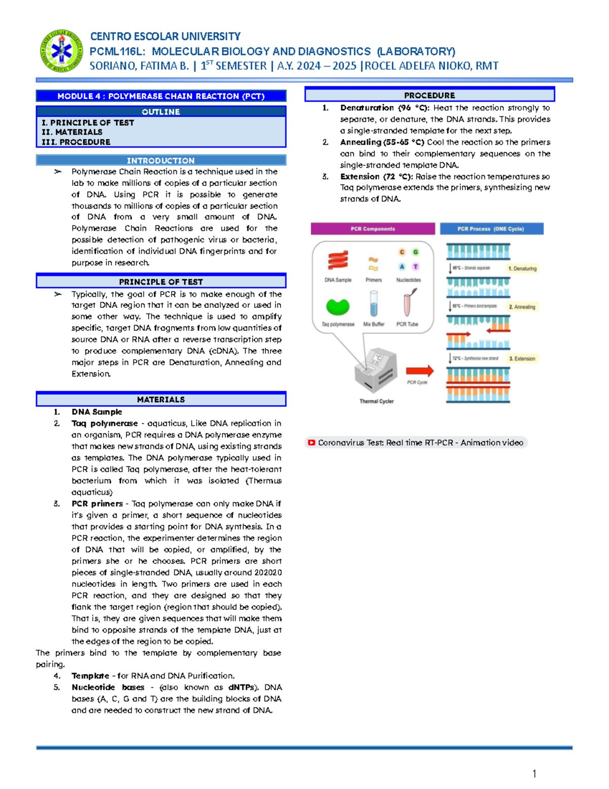 Molbio LAB Finals 2 - Laboratory Notes - ####### PCML116L: MOLECULAR ...