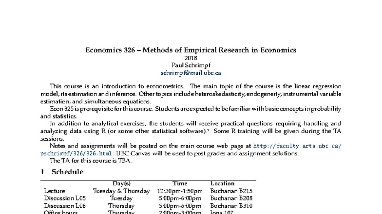 326-syllabus - Syllabus - Economics 326 – Methods of Empirical Research ...