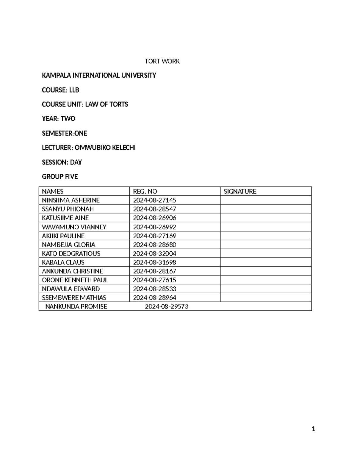 TORT WORK: Exam Prep for LLB Law of Torts - Group Five - Studocu
